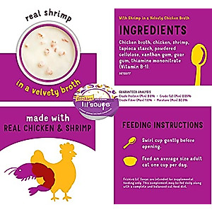 ILC Buy Lil Soups for Cats Bundle, 4 Flavor Variety, (2) Each: Shrimp, Sockeye Salmon, Tuna, Flaked Chicken (1.2 Ounces) Plus a Noisy Cat Toy Ball and Magnet