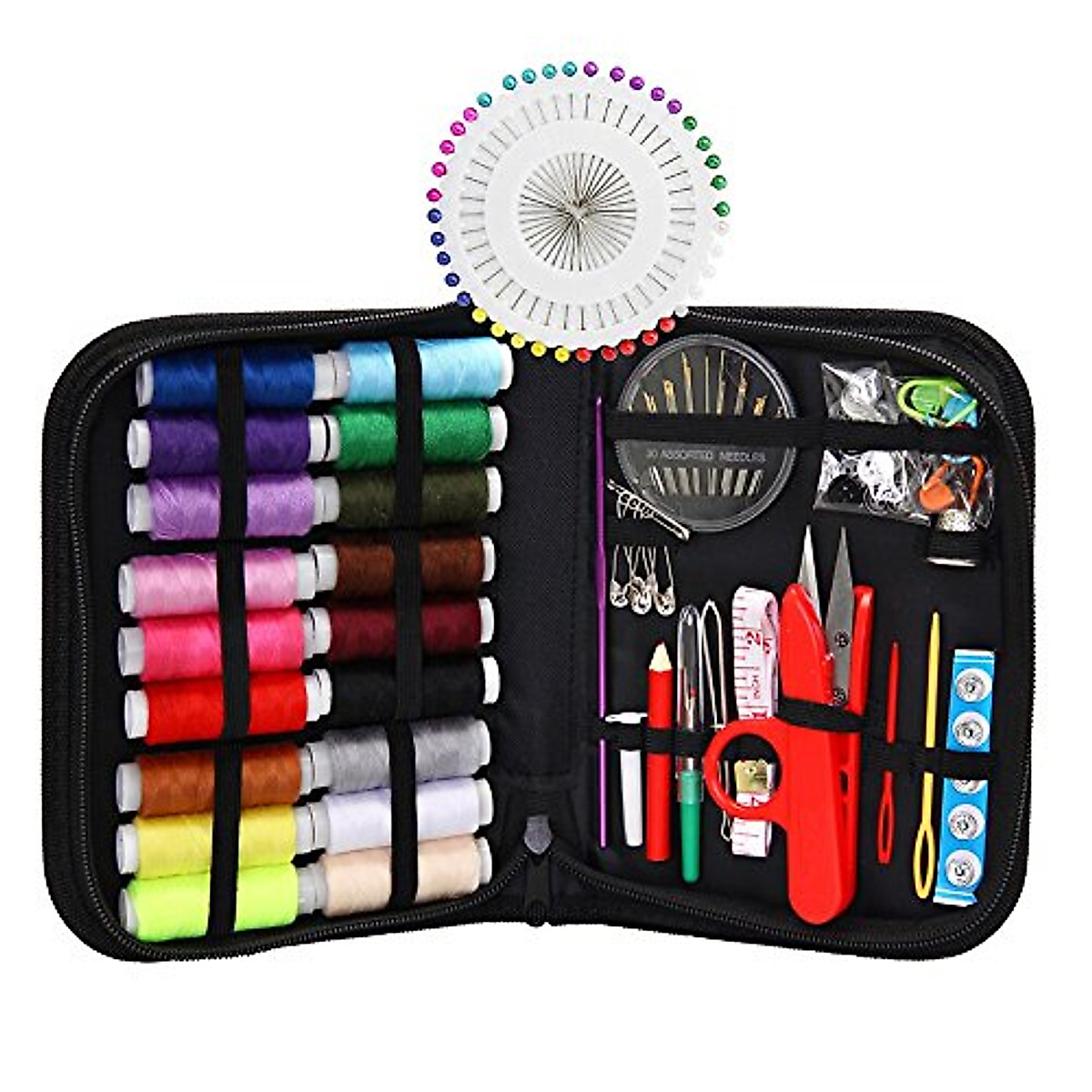 Sewing kit, XL Sewing Supplies for DIY, Beginners, Adult, Kids, Campers, Travel,Portable Emergency Repair Set with Scissors, Thimble, Thread, Needles, Tape Measure, Case and Accessories (128PCS)
