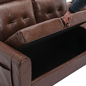 FANYE L-Shaped Corner Sectional Reversible Storage Chaise, Modern Convertible Sofa & Couch W/Headrest and Cupholders for Home Apartment Office Living Room, Brown PU Leather