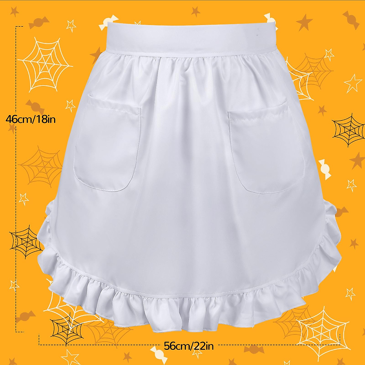 NLUS 2 Pack Waist Apron for Women with Pockets, White Waitress Apron Maid Costume Apron Vintage Frilly Apron for Kitchen Cooking Baking Cosplay