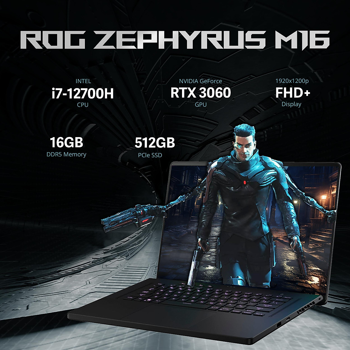 Asus ROG Zephyrus Gaming Laptop, 16/'' FHD+ 165Hz Display, Intel Core i7-12700H, 16GB DDR5 RAM, 512GB PCIe SSD, RGB Backlit Keyboard, NVIDIA GeForce RTX 3060, Win 11 Pro, WiFi 6, Black, 32GB USB Card
