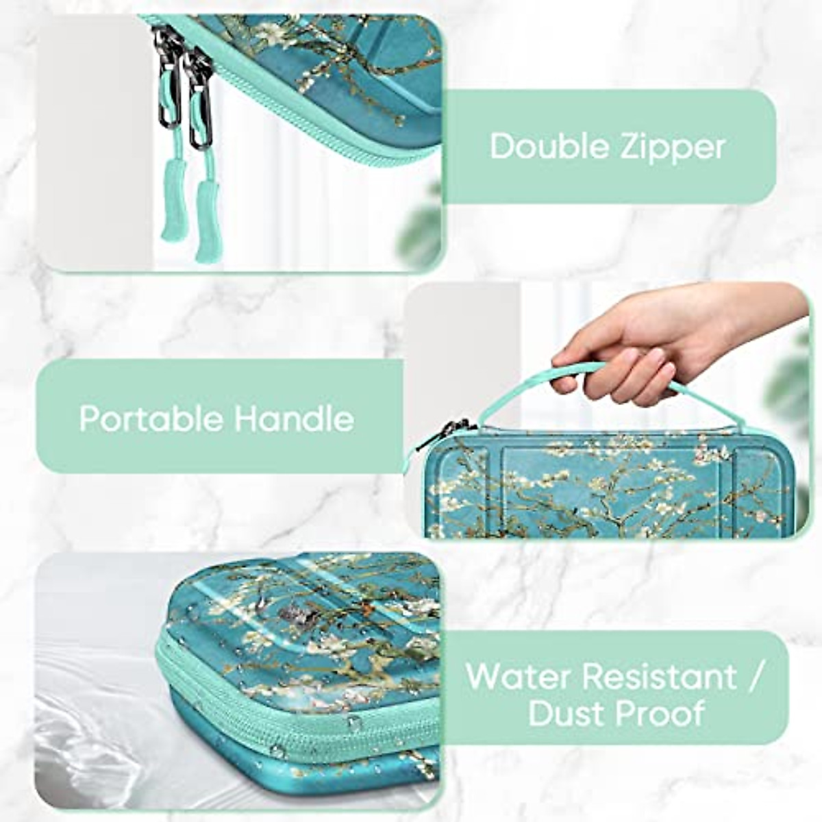 Fintie Carrying Case for Nintendo Switch OLED Model 2021/Switch 2017, [Shockproof] Hard Shell Protective Cover Travel Bag w/10 Game Card Slots for Switch Console Joy-Con & Accessories, Blossom