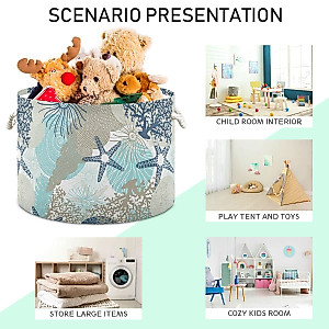 Algae Corals Seashells Large Basket for Toys Storage Bin Box Organizer Basket for Laundry Hamper, Kid's Room, Baby & Dog Toy