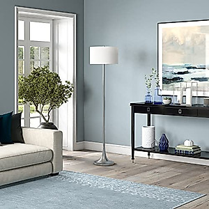 Henn&Hart 62" Tall Floor Lamp with Fabric Shade in Brushed Nickel/White, Floor Lamp for Home Office, Bedroom, Living Room