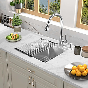 Herogo 15×17 Inch Undermount Kitchen Sink with Faucet Combo, Stainless Steel Utility Rv Bar Sink, Small Outdoor Farmhouse Sink, Laundry Room Deep Single Bowl Sink with Brushed Nickel Kitchen Faucet