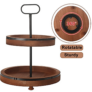 Wesiti 2 Tier Spinning Lazy Susan Organizer 360° Rotatable Vintage Rotating Wood Spice Rack Pallet Farmhouse Tiered Tray Stand for kitchen countertop Cabinet Turntable Organizer