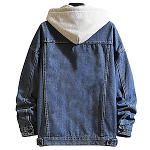 DOSLAVIDA Men's Distressed Denim Jacket Unisex Button Down Jean Coat Casual Long Sleeve Trucker Hooded Jackets Outwear