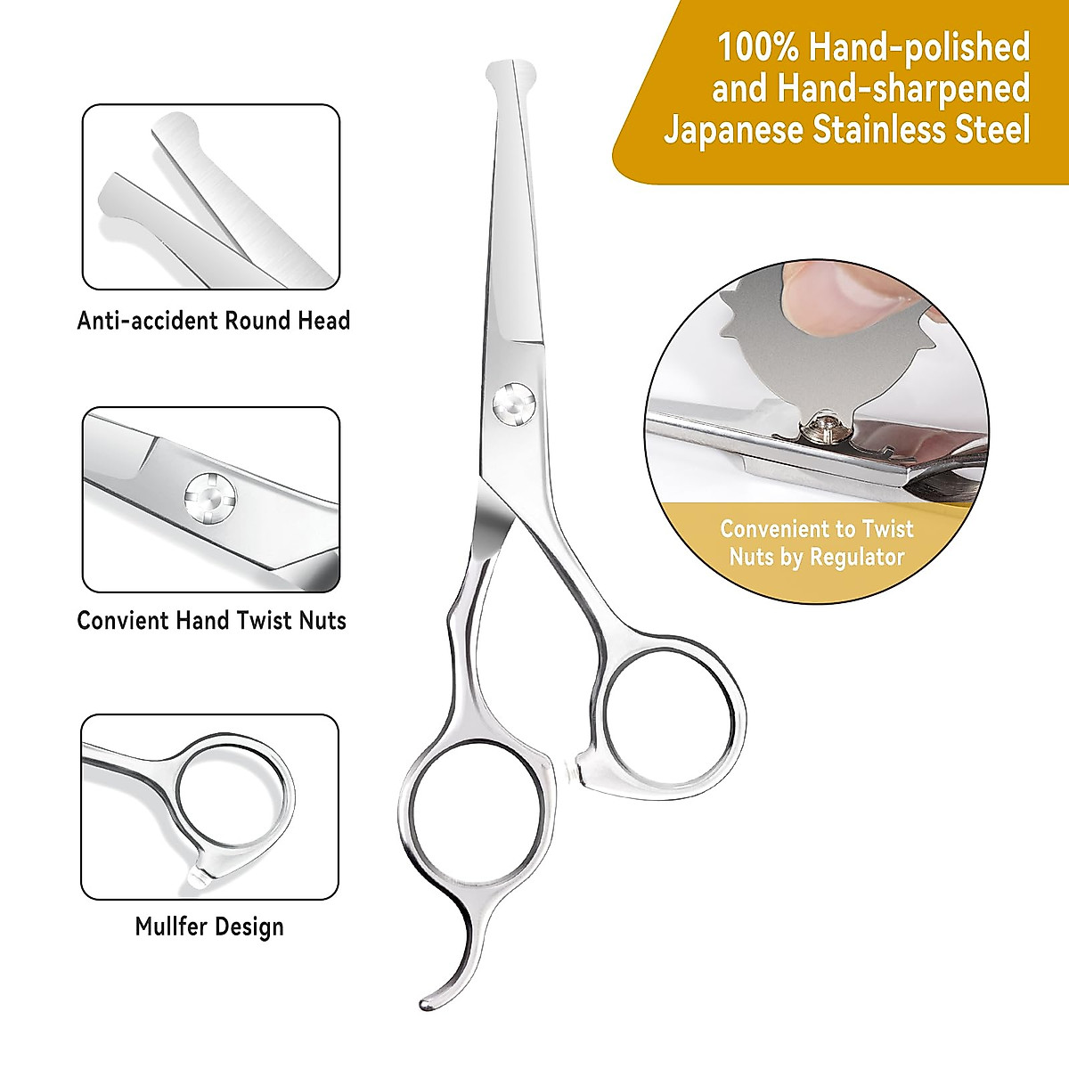 Kids Hair Cutting Scissors Professional Safety Rounded Tips Haircut Scissors Kit with 6.1'' Barber Hair Cutting Shears and 5.1'' Hair Trimming Scissors for Babies, Toddlers, Children, Women and Men