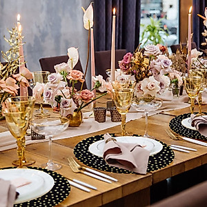 50 Pcs 14 Inch Black and Gold Foil Paper Place Mats Golden Polka Dots Round Placemats Disposable Decorative Table Mats for Wedding Banquet Party Home Dining Table Decor