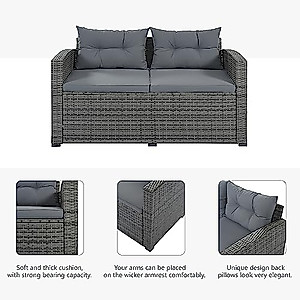 KASUE Outdoor PE Wicker Sofa 9-Piece Set - Perfect for Outdoor Spaces, Gardens, and Poolside, Gray Wicker, Gray Cushion