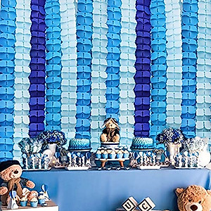 RUBFAC 6pcs Four-Leaf Clover Garland Party Blue and White Streamers Tissue Paper Hanging Flower Garland for Frozen Party Baby Shower Decoration