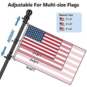 Flag Poles for Outside House, 5FT Flagpole Kit for American Flag - Professional Metal Flag Poles for Garden Yard - Residential or Commercial Flag Pole with Two-Position Bracket Holders Black