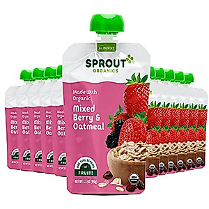 Sprout Organics, Mixed Berry & Oatmeal, 6+ Month Pouches, 3.5 oz (Pack of 12)
