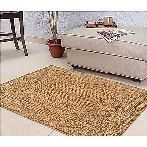KEMA Jute Braided Area Rug, 8x10 Feet (96x120 Inches) - Rustic Vintage Braided Reversible Rectangular Rug, Shag Rugs for Bedroom, Jute Kitchen Rug, Living Room, Floor