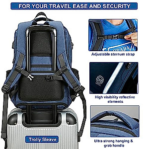 STOVER Laptop Travel Backpack, Fits 15.6 Inch Notebook with Luggage Compartment, Reflector for Safe, Backpack for Casual Use, Business Women and Men (Blue)