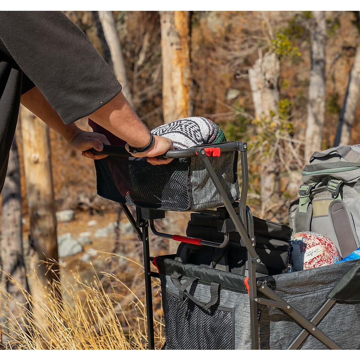 Mac Sports 300LB Capacity Push Wagon with Wheels, Handle and Basket - Grocery Heavy Duty Wagon for Camping, Shopping, and More - All Terrain Folding Wagon Heavy Duty with Lightweight Design (Gray)