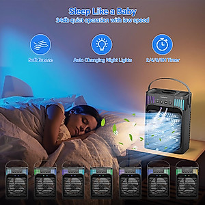 Portable air conditioner,1200 milliliter Cooling fan Air Conditioner with Remote,4 Wind Speed & 7 Led Light,3 Mist&2-8H Timer,Personal Air Conditioner