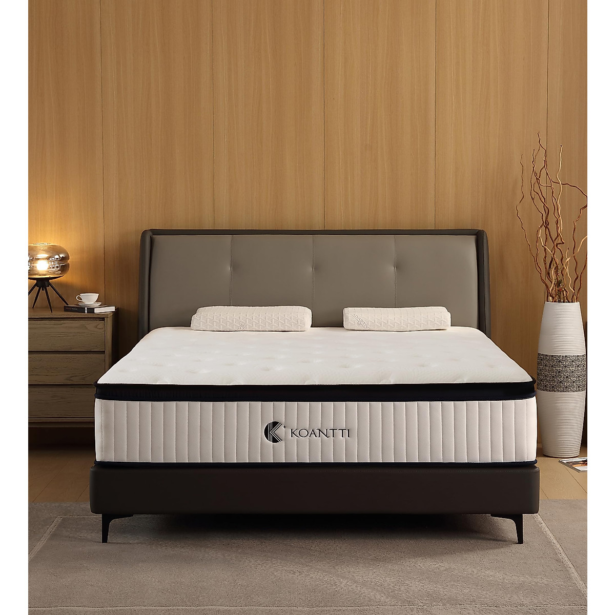 KOANTTI Queen Mattresses,14 Inch Queen Size Mattresses in a Box,Memory Foam Hybrid White & Black Mattress with Provide Support and Improve Sleep Mattresses,Pressure Relief,Medium Firm.