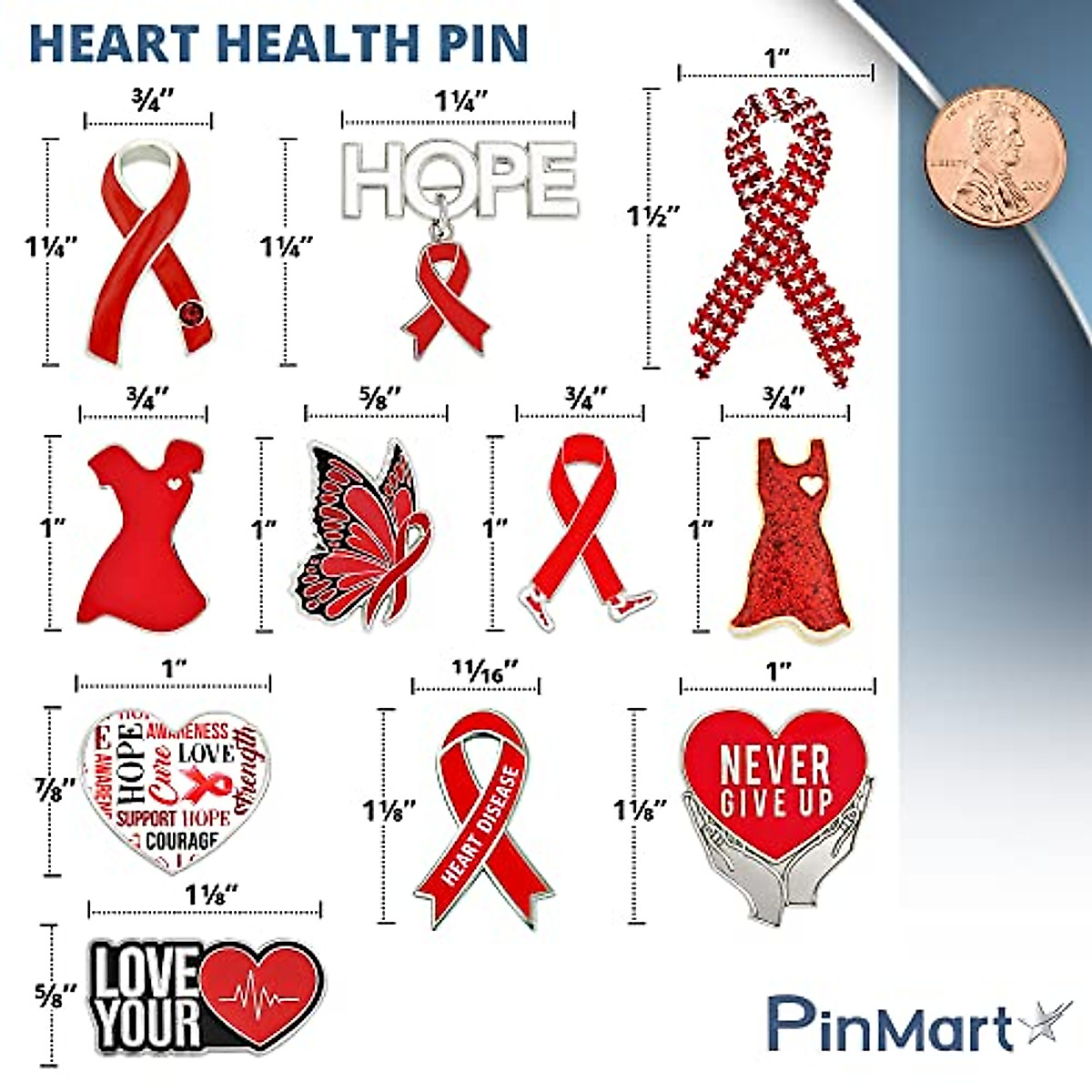 PinMart Heart Disease Awareness Enamel Lapel Pin – Gold Plated Glitter Red Dress Pin – Support Heart Health – Jewelry Brooch Pin with Secure Clutch Back