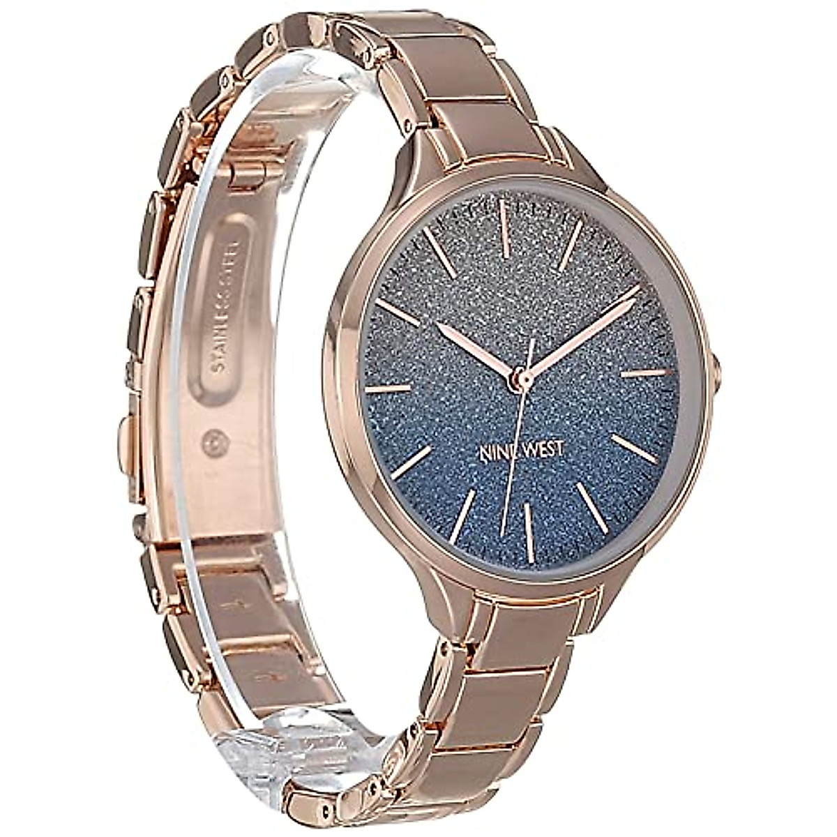 Nine West Women Japanese Quartz Dress Watch with Metal Strap, Rose Gold, 12 (Model: NW/2336BLRG)