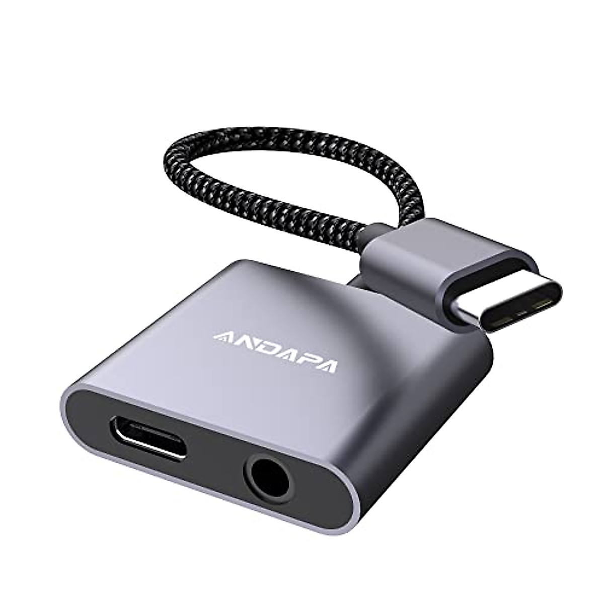 ANDAPA USB C to 3.5mm Headphone and Charger Adapter, 2-in-1 Type C to Aux Audio Jack Hi-Res DAC and PD Fast Charging Dongle Cable Compatible with Galaxy S22 S21 S20 S20+ Note 20,Pixel 6/5XL,ipad pro