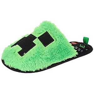 Minecraft Youth Unisex Slipper, Novelty Plush Scuff, Creeper Green, Size 1-2 Big Kid
