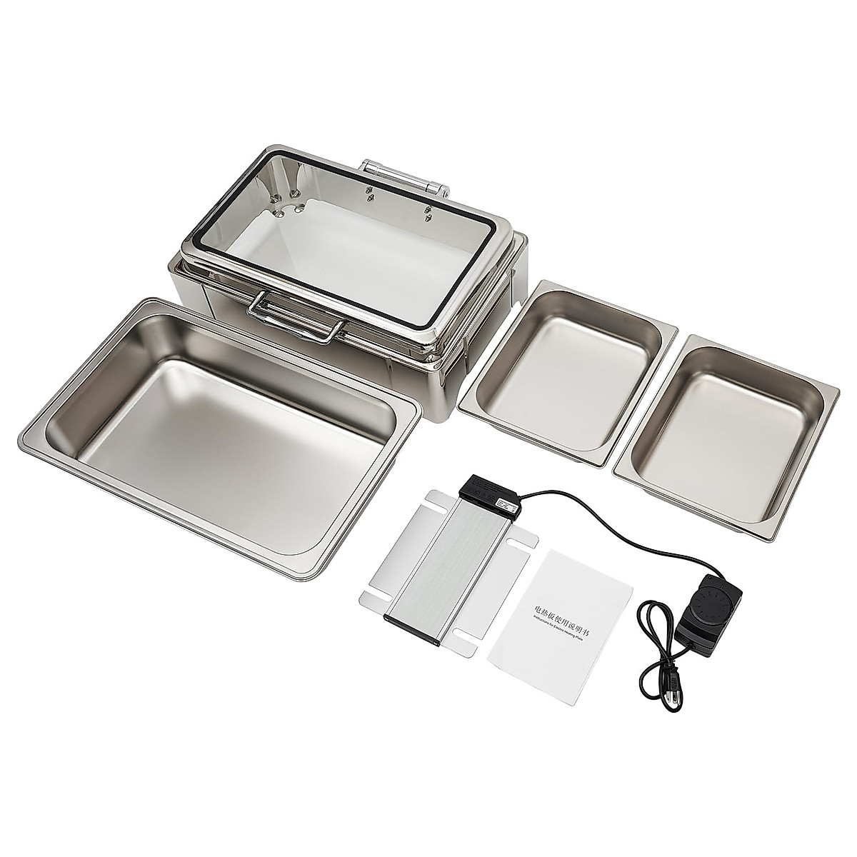 Chafing Dish, 9.5Qt Chafer Dish Buffet Set with 1 Water Pan and 2 Trays, Stainless Steel Buffet Warmers for Party Restaurant Hotel - Adjustable Temper