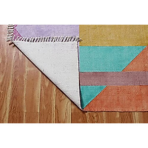 Casavani Indian Handmade Cotton Dhurrie Geometric Pink & Orange Area Rug Boho Kilim Flat Weave Rug Indoor Hall Room Decor Carpet Throw Rugs for Bedroom Living Room Bathroom Balcony 2x3 Feet