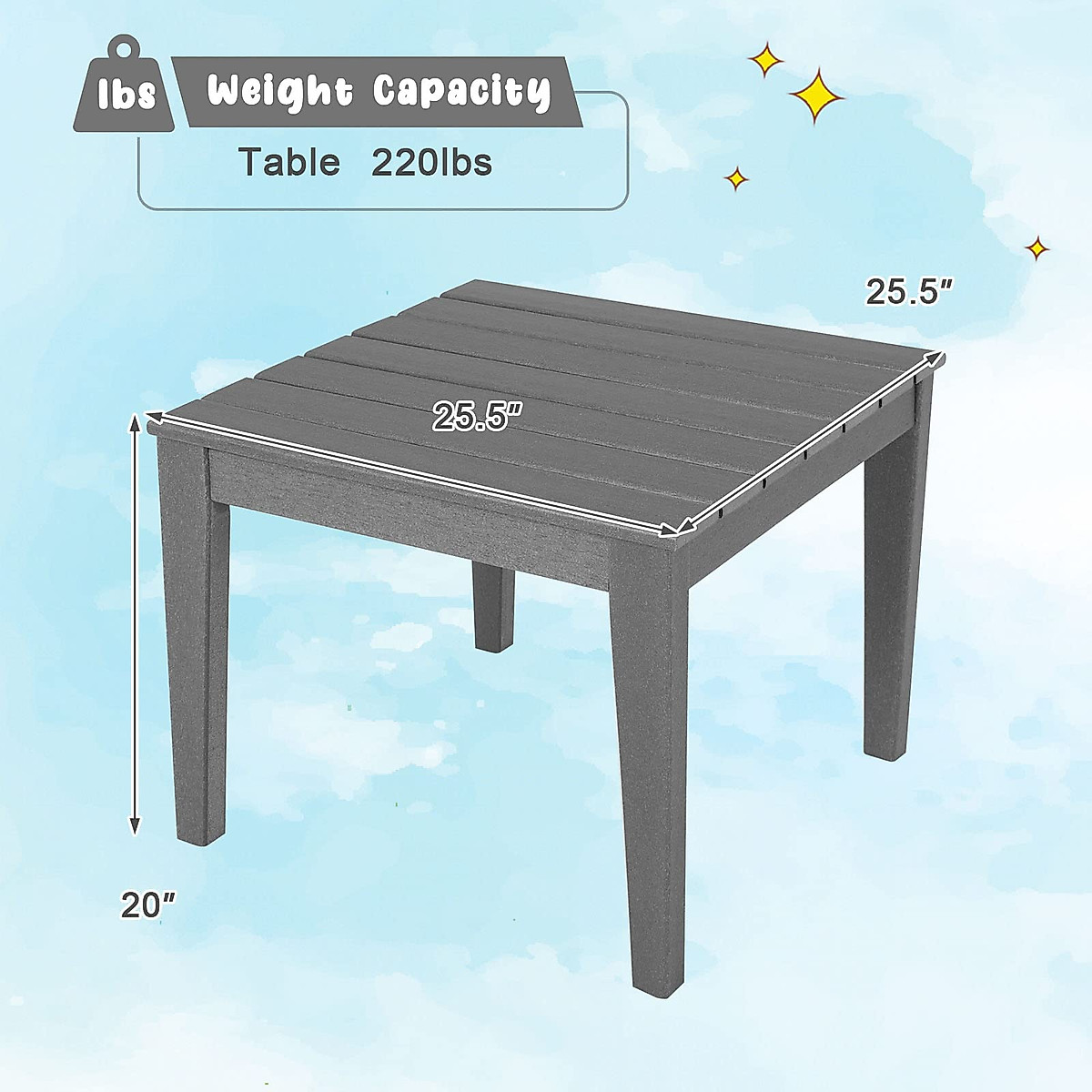 Costzon Kids Table, 25.5" x 25.5" Square Activity Play Table for Reading, Drawing, All-Weather & Heavy-Duty, Waterproof Table for Playroom, Nursery, Backyard, Indoor & Outdoor, Toddler Table (Grey)