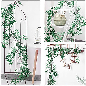 ANPHSIN 5 Pack (28ft) Artificial Willow Leaves Vines Twigs- Fake Silk Hanging Willow Plant Greenery Garland String for Indoor Wedding Party Crowns Wreath Decor, Outdoor Wall Garden Decoration
