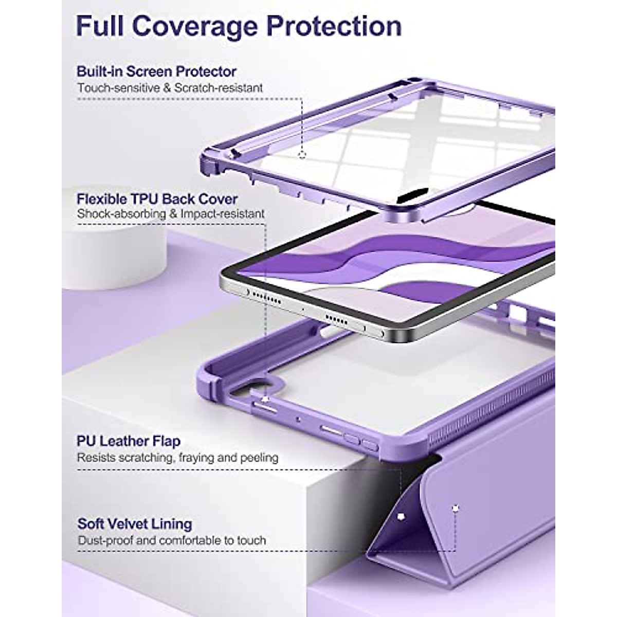 ONPINT Case for iPad Mini 6 2021, [Built in Screen Protector] [Auto Sleep/Wake] [Pencil Holder] Lightweight Leather Case Flip Cover with Stand for iPad Mini 6th Gen 8.3 Inch, Purple