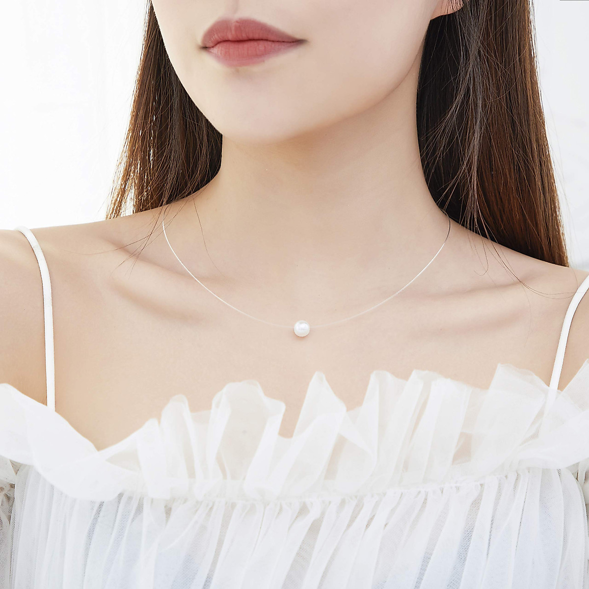 Starain 8 Pcs Fishing Line Necklace for Women Single Moon Star Cubic Zircon Pendant Choker Necklace Set