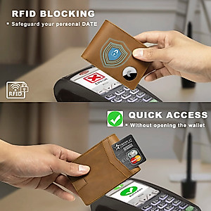 BROSHOPP AirTag Wallet Men, Bifold Genuine Leather Rfid Blocking AirTag Wallet with Cash Slots ID Window, Compatible Apple Air Tag Holder