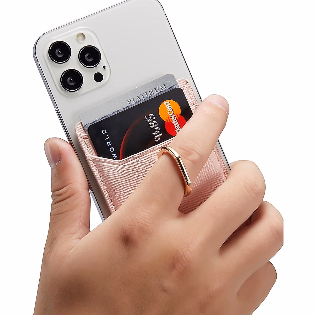 BIAJIYA Phone Card Holder RFID Leather Wallet Credit Adhesive Cell Case Stick-on Card Holder for Women and Men Back of Phone for Most of Smartphones