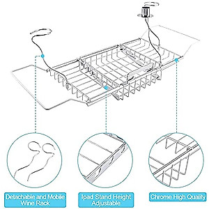 Zoternen Tub Shelf, Stainless Steel Shower Bathtub Caddy Tray Expandable Bath Organizer Soap Red Wine Rack Holder Bath Tub Tray for Home Kitchen Bathroom