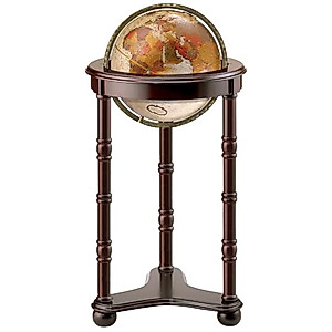 Replogle Lancaster—Bronze Metallic, Dark Cherry Wood Finish, Floor Model Globe, Perfect for Anyone Looking for a Elegant Floor Standing Globe That Fits Small Spaces (12"/30 cm diameter)