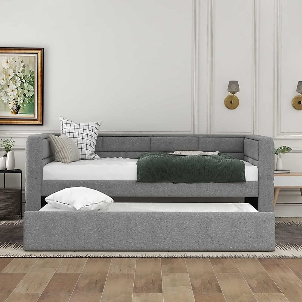 n/a Twin Size Bed Frame for Living Room Daybed with Trundle Upholstered Daybed Home Furniture Moder