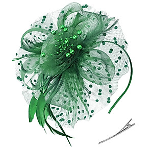 St Patricks Day Fascinators Hat for Women Tea Party Headband Kentucky Derby Wedding Cocktail Mesh 7" Hair Clip 1pc