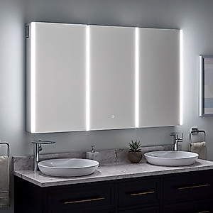 Signature Hardware 456082 Leda 53-1/4" x 32" Lighted Frameless 3 Door Medicine Cabinet with LED Light and Wireless Speaker - Aluminum