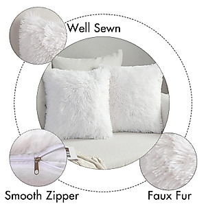 MIULEE Pack of 2 Luxury Faux Fur Decoration Throw Pillow Covers Deluxe Winter Cute Decorative Plush Pillow Case Cushion Cover Shell for Sofa Bedroom Car 16x16 Inch White