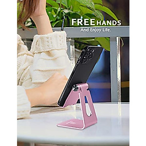 Tobeoneer Adjustable Cell Phone Stand Desktop Phone Holder, Aluminum Desk Stand Cradle Dock for iPhone 13 12 Mini 11 Xr Xs max 8 7 6 6s 5 Plus Samsung Huawei All Smartphones (Rose Gold)
