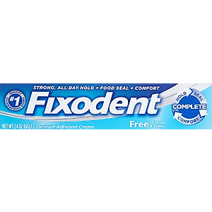 Fixodent Complete Free Denture Adhesive Cream 2.4 Oz (Pack of 6)