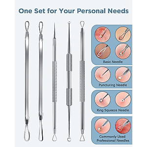 TAYTHI Blackhead Remover Tool, Pimple Popper Tool Kit, Blackhead Extractor Tool for Face, Extractor Tool for Comedone Zit Acne Whitehead Blemish, Stainless Steel Extraction Tools