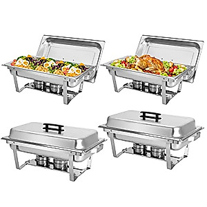 BriSunshine 4 Packs 8 QT Chafing Dish Buffet Set, Stainless Steel Rectangular Buffet Warmer for Parties with Foldable Frame Pans Lids, Full Size Chafing Dishes Food Warmers for Buffet Weddings Events