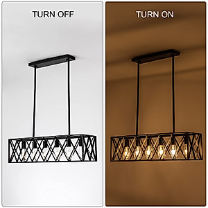 Pretoy Kitchen Island Pendant Lighting 6-Light Black Metal Industrial Bar Chandelier Fixtures Vintage Hanging Farmhouse Rectangle Linear Chandelier for Dining Room Living Room