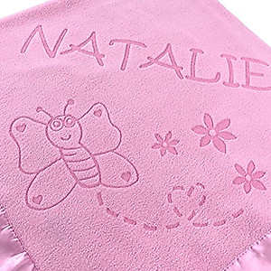 Custom Catch Personalized Girl Pink Baby Blanket Gift with Flower, Ladybug, Bee or Butterfly