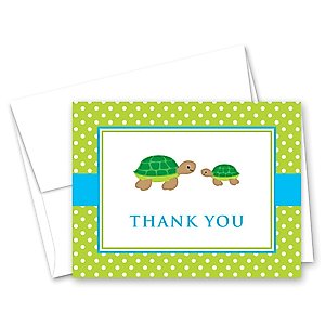 50 Cnt Turtle Baby Blue Green Polka Dots Baby Thank You Cards