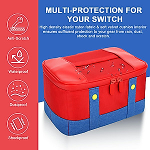 Cute Switch Carry Case for Nintendo Switch/Lite/OLED, Portable Soft Shell Waterproof Protective Storage Travel Carrying Case Messenger Bag Oxford for NS SD Console Dock JoyCons Accessories, Blue & Red