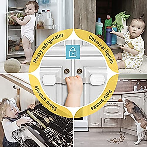 14 Pack Baby Proof Cabinet Latches, Childproof Drawer Latches with 12 Extra 3M Adhesives, Adjustable No Drilling Child Safety Cabinet Locks Straps Baby Drawer Locks for Kids Baby Safety