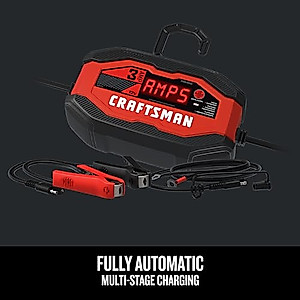 CRAFTSMAN Battery Charger and Maintainer, CMXCESM260, 3-in-1, Fully Automatic, 3 Amps, 12 Volt, for Motorcycle, Car, SUV, Truck and Marine Batteries